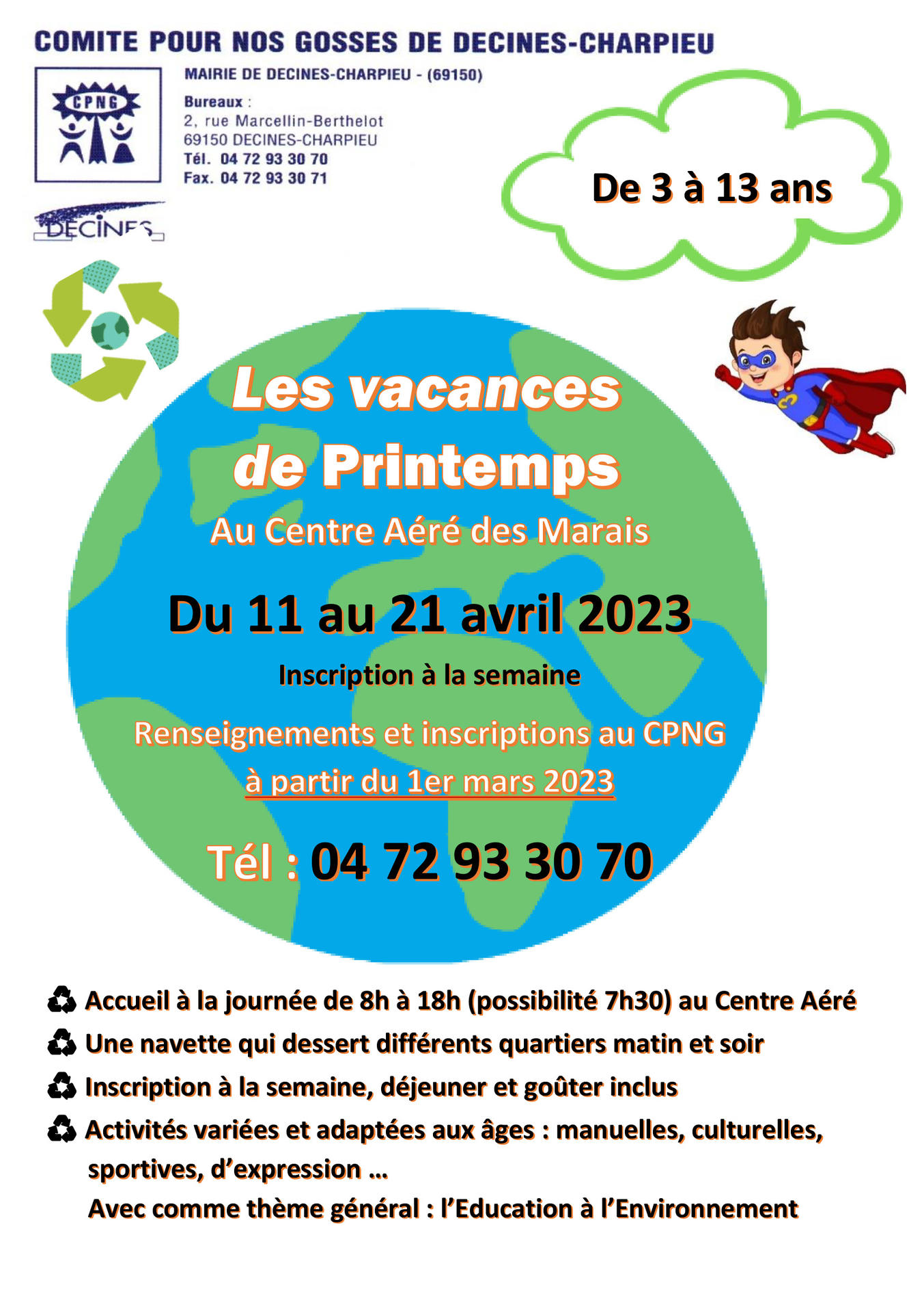 Inscriptions vacances de printemps